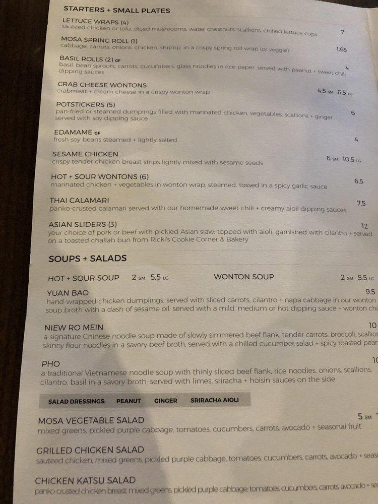 Menu at Mosa Asian Bistro restaurant, Memphis, 850 S White Station Rd