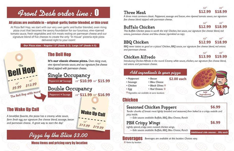 Menu at Pizza Bell Hop restaurant, Blaine