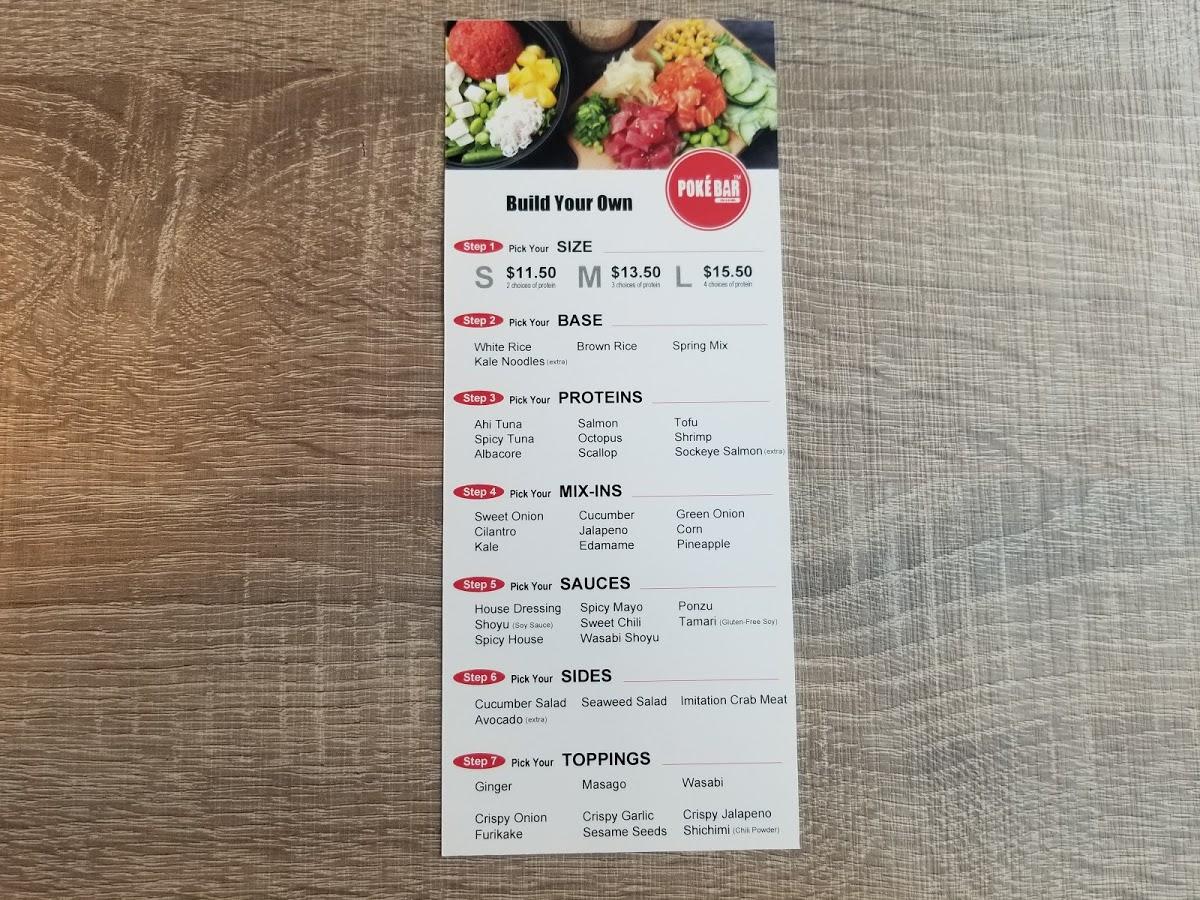 Menu at Poke Club, New Westminster