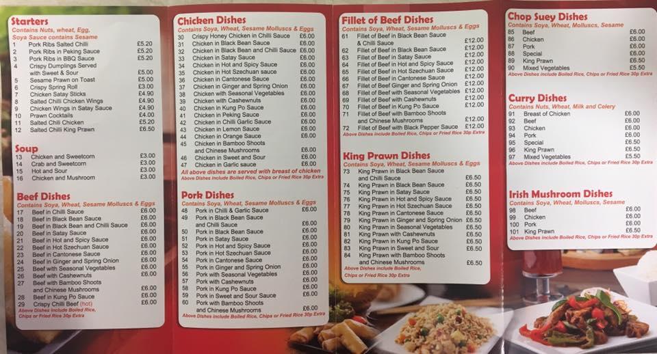 Menu at The Tai Pan fast food, Newry