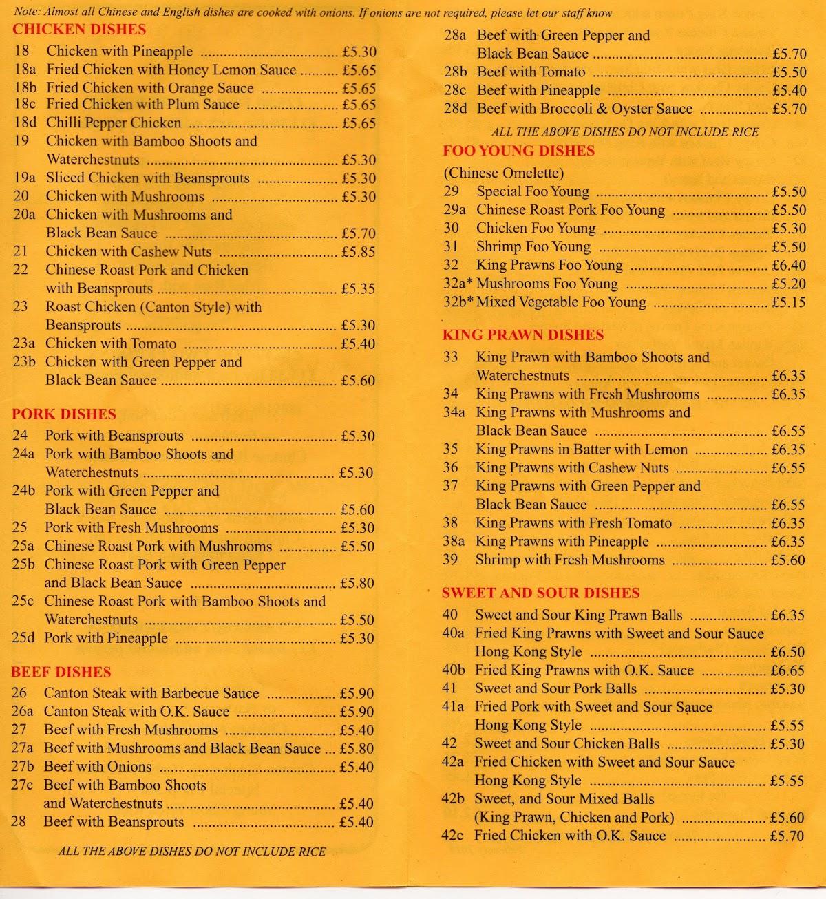 Menu at Wai Kui fast food, Wadebridge