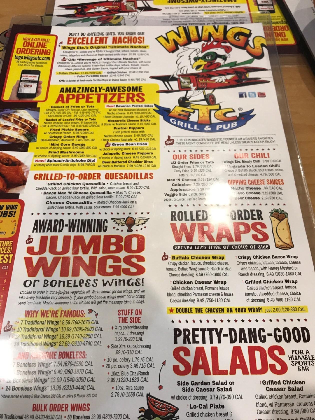 Menu at Wings Etc. pub & bar, Columbia City