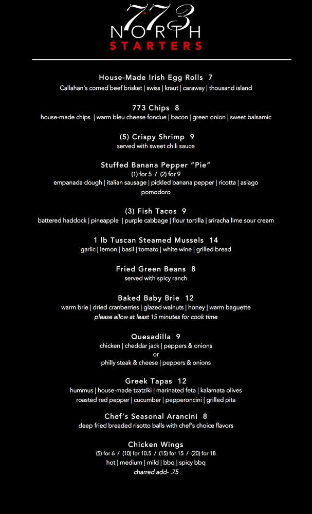 Menu at 773 North pub & bar, Grand Island