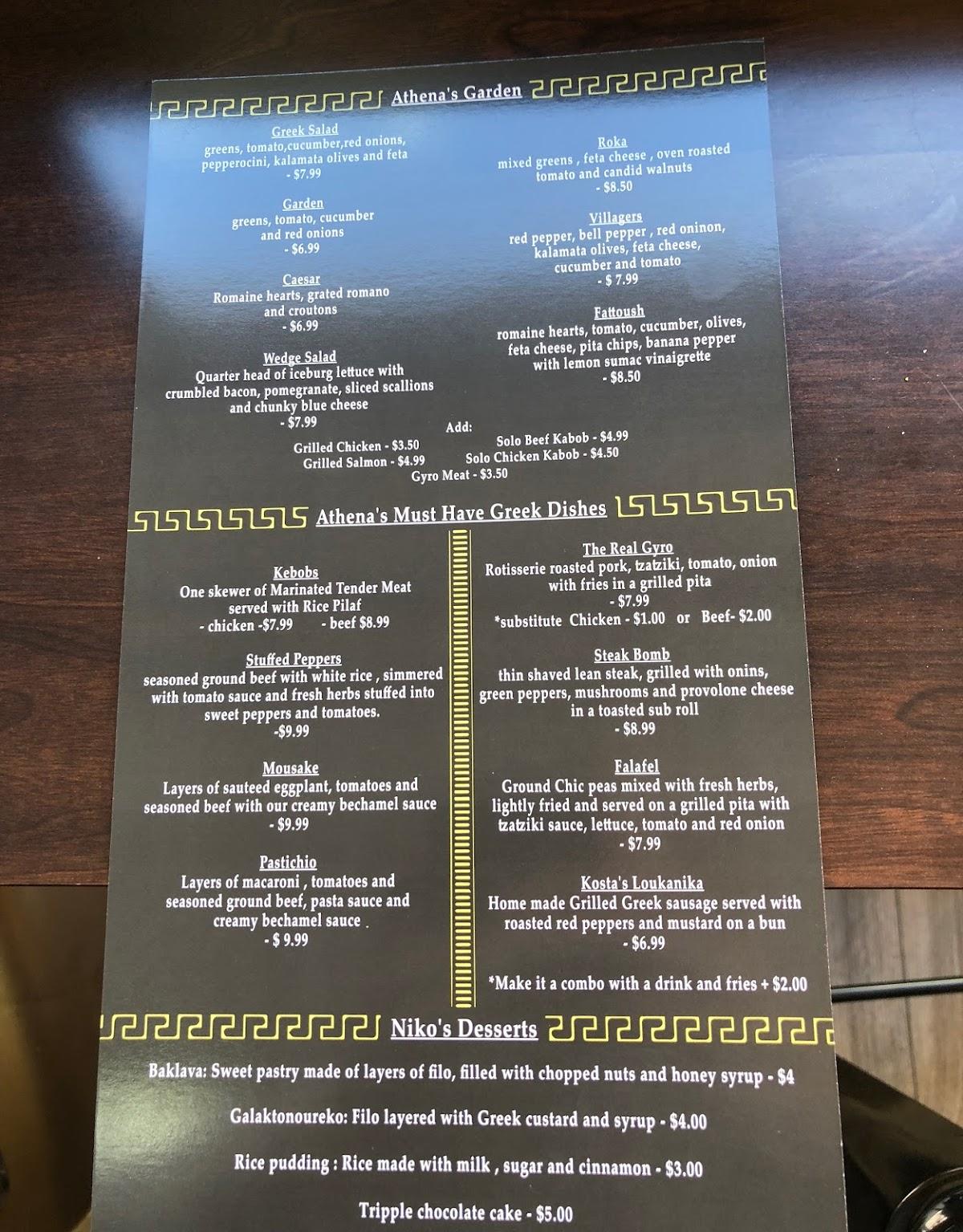 Menu at Athena Must Have Greek restaurant, Fort Lauderdale