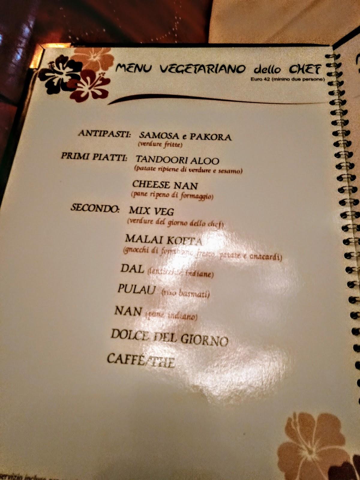 Menu at Buddha Indian Restaurant, Padua