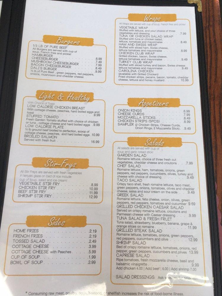 Menu at Dali's Cafe, Manitowoc