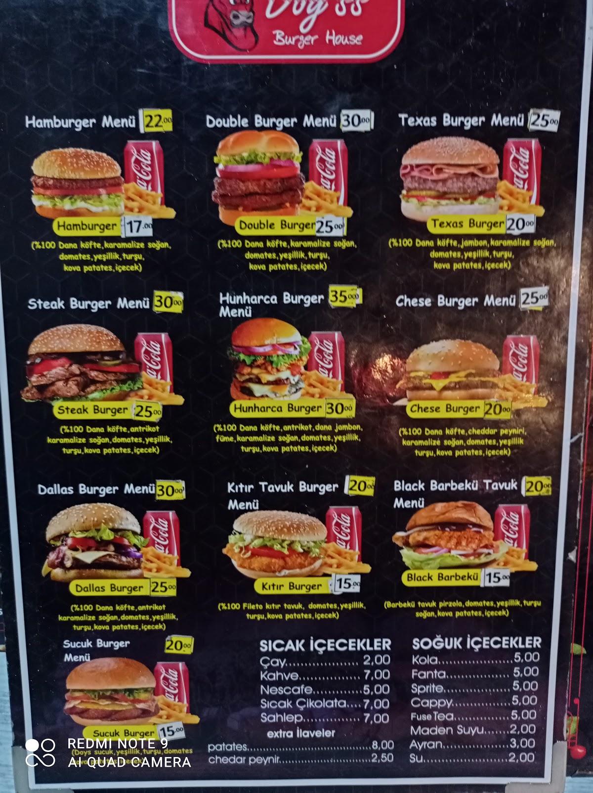 Menu at Doy'ss Burger House, Kütahya
