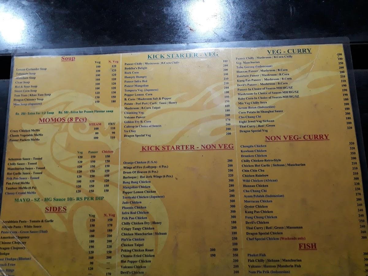 Menu at Dragon Flames, Patna