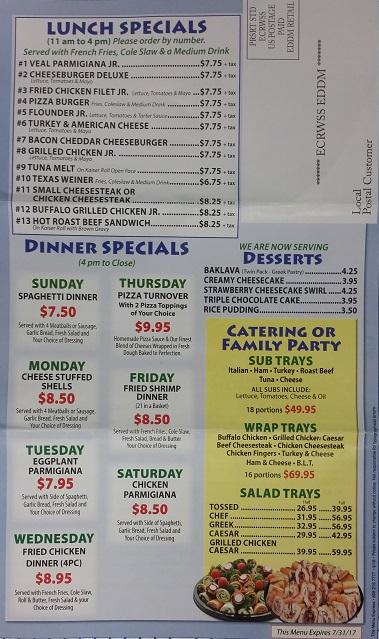 Menu at Gus's Pizzeria Woodstown, Inc., Woodstown