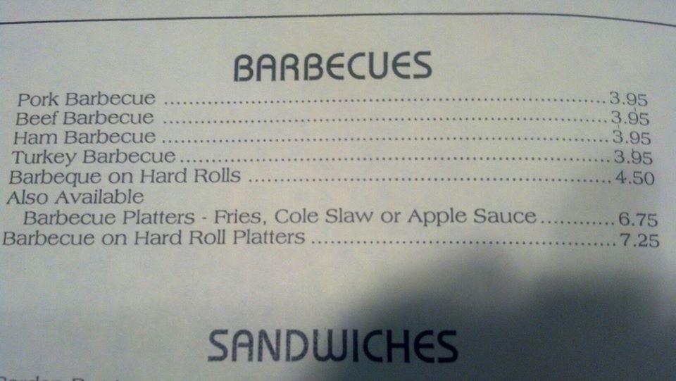 Menu at Half Circle Barbecue, Ashley