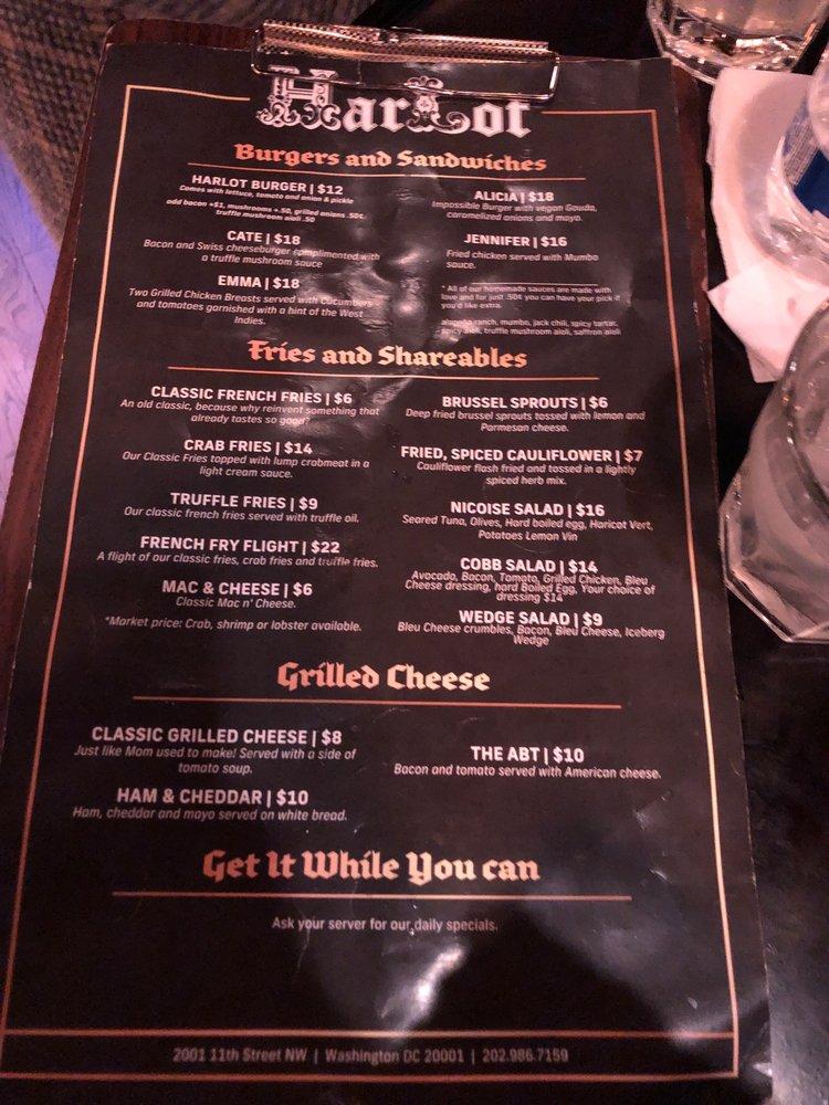 Menu at Harlot DC Lounge & Restaurant, Washington