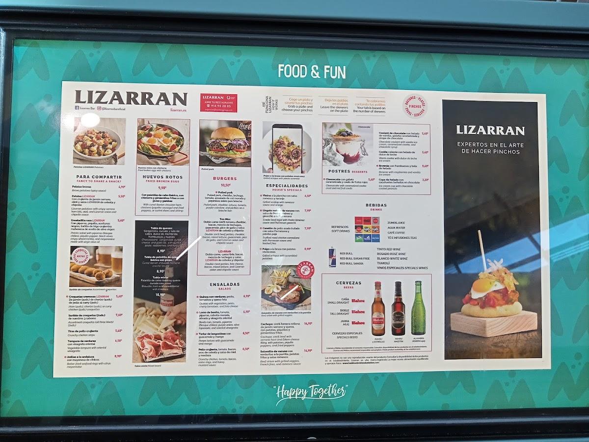 Menu at Lizarran pub & bar, Ondara, Av. Costa Blanca