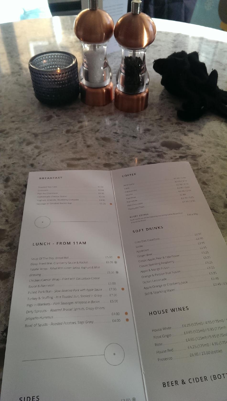 Menu at Lloyd’s Lounge cafe, Exeter