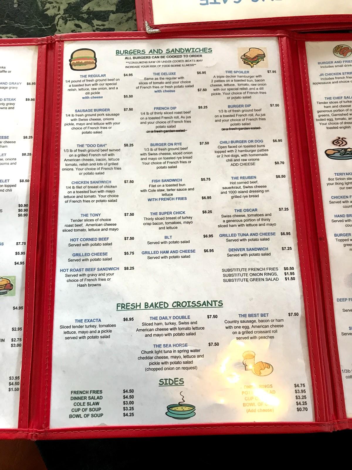 Menu at Starting Gate Restaurant, Auburn