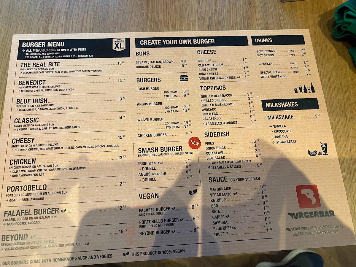 Speisekarte von Burger Bar Zuid, Amsterdam