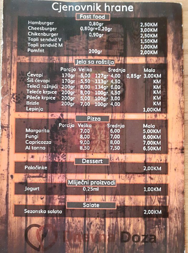 Speisekarte von Dnevna Doza restaurant, Kotor Varoš