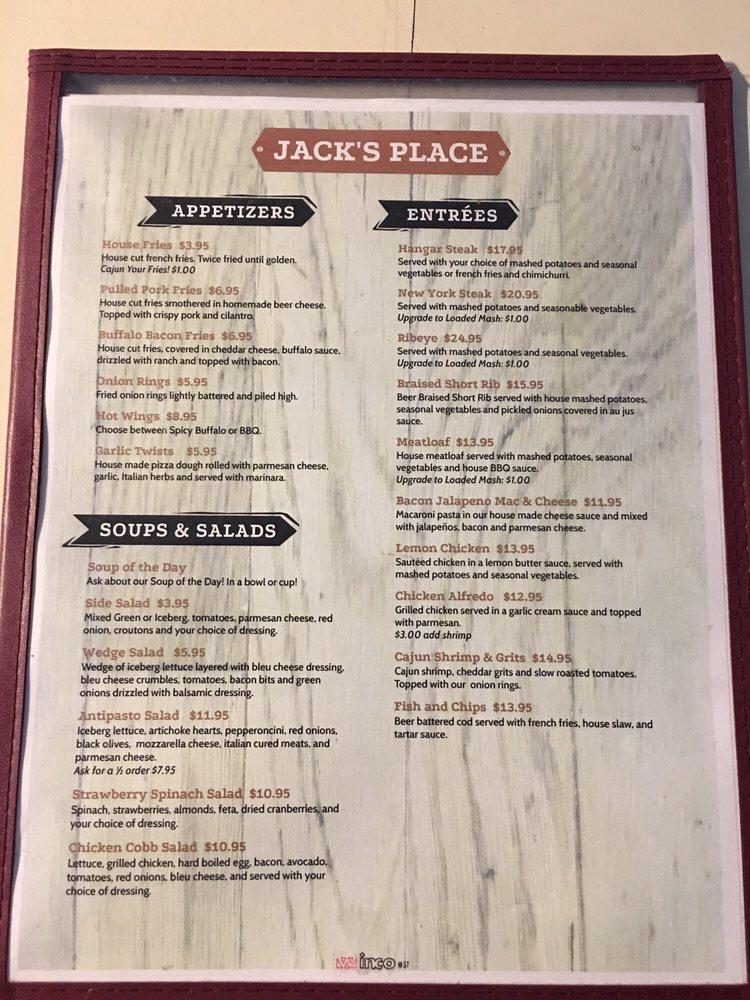 Menu at Jack's Place restaurant, Leona Valley