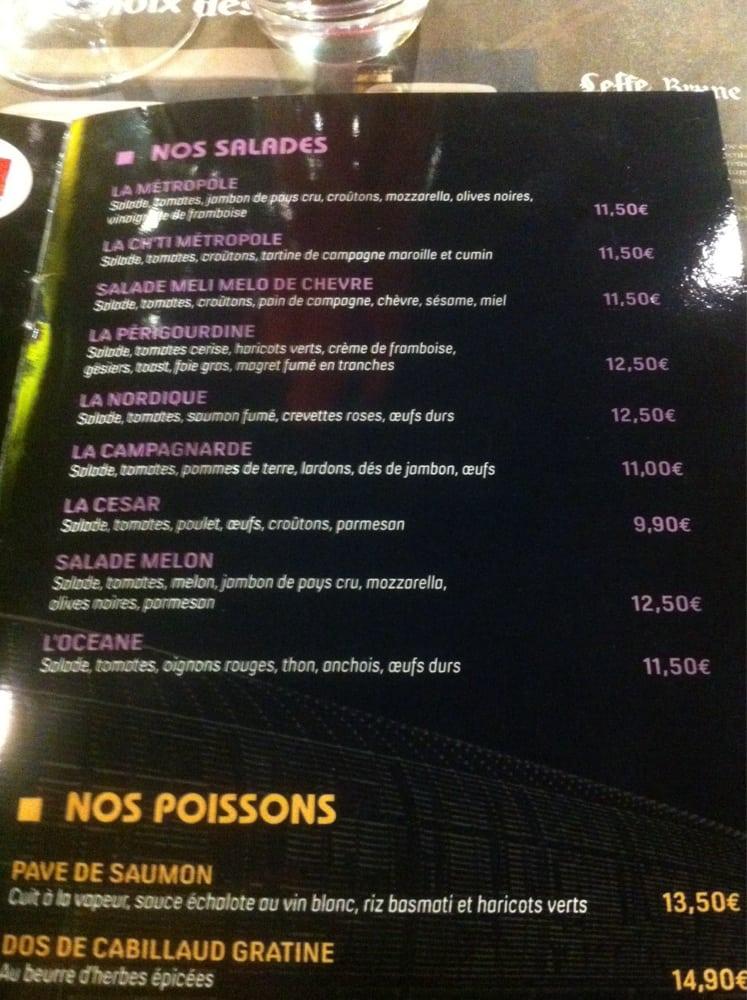 Menu at Le Métropole pub & bar, Villeneuve-d'Ascq