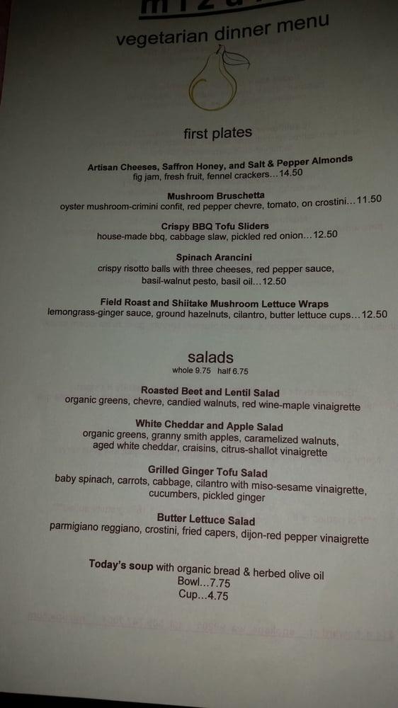 Menu at Mizuna Restaurant and Wine Bar, Spokane