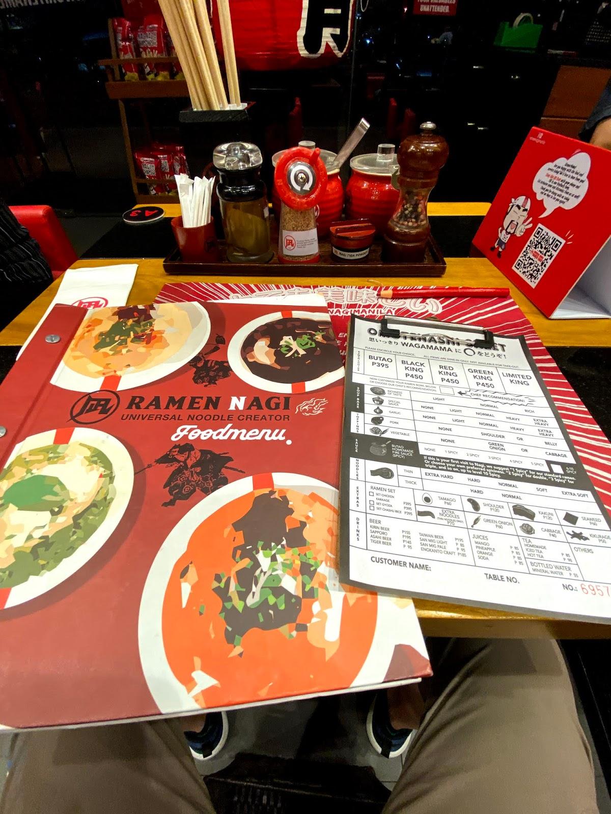 Menu at Ramen Nagi restaurant, Muntinlupa, C2FH+R84