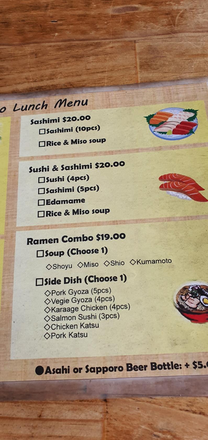 Menu at Tanpopo restaurant, Neutral Bay