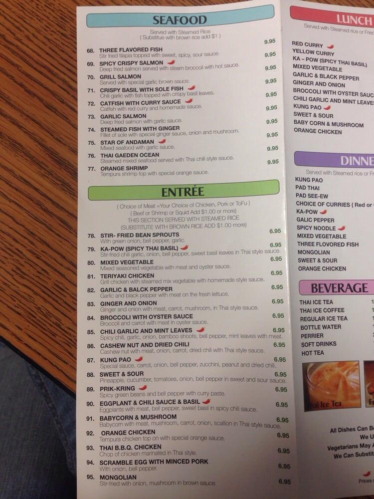 Menu at Thai Garden restaurant, Rosamond, Sierra Hwy