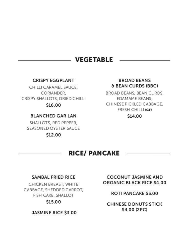 Menu at Chirin restaurant, Adelaide