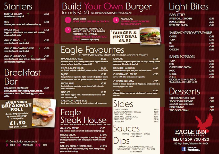 Menu at Eagle Inn pub & bar, Tillicoultry