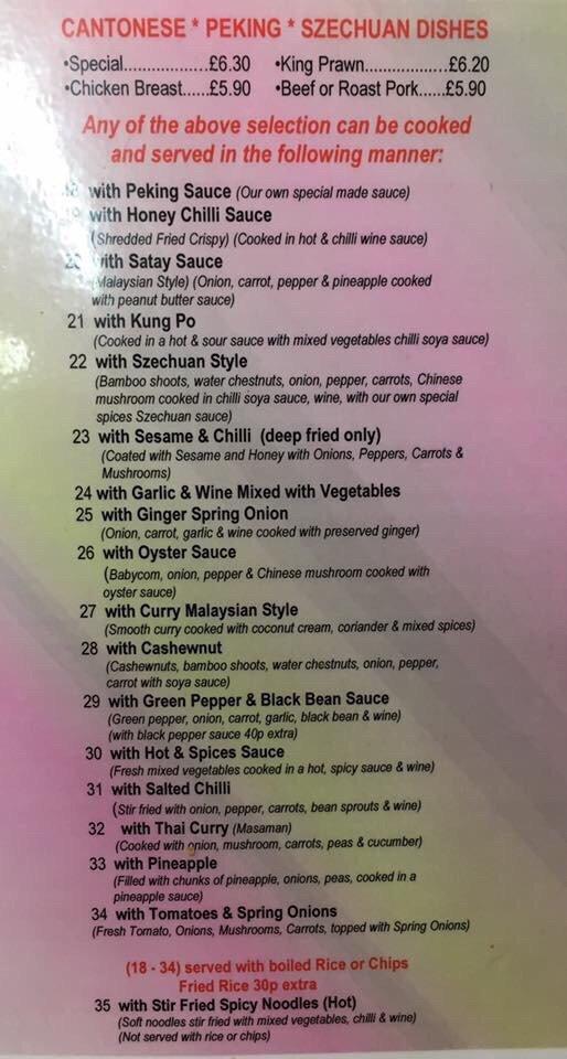 Menu at Happy Valley Chinese fast food, Dundonald, 65 Comber Rd
