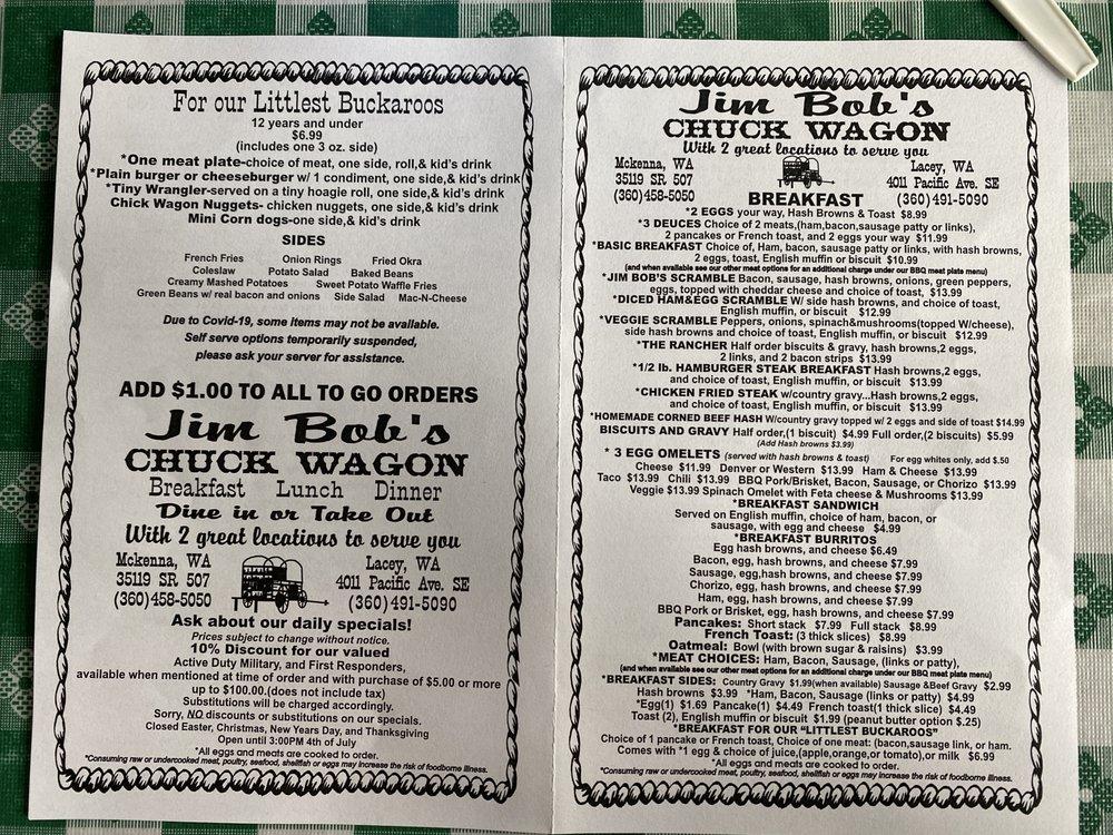 Menu at Jim Bob's Chuck Wagon BBQ, McKenna