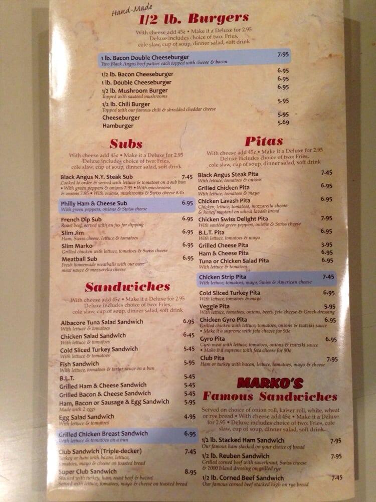 Menu at Marko's Cozy Diner restaurant, Redford Charter Township