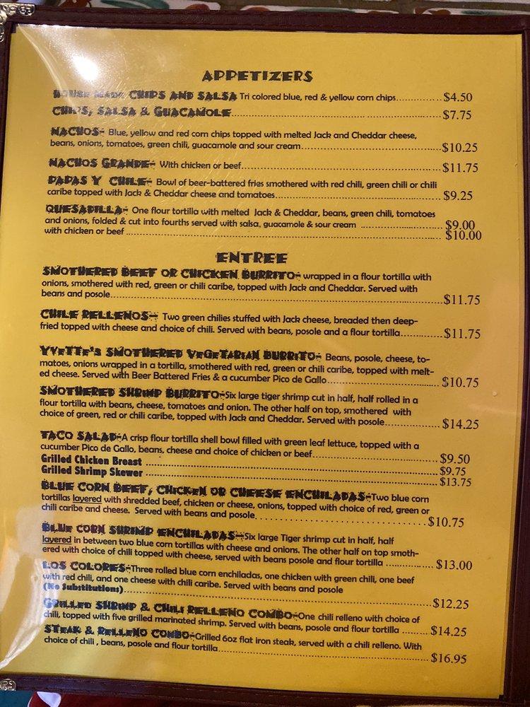 Menu at Orlando's restaurant, Taos, Don Juan Valdez Ln
