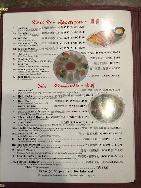 Menu at Pho Song Huong Vietnamese Restaurant, Edmonton