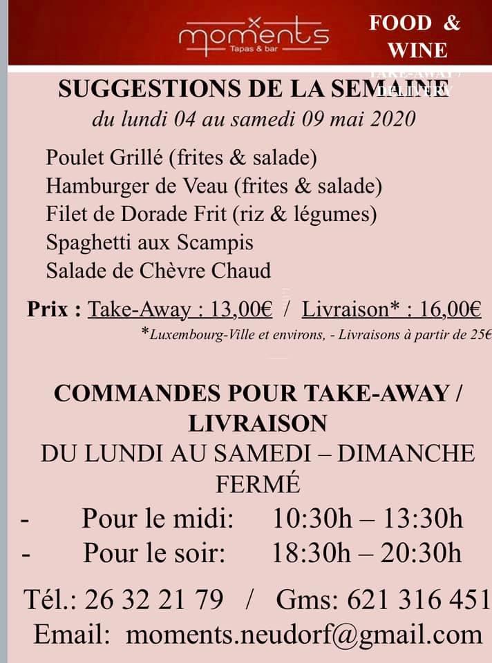 Menu at Restaurant Moments, Luxembourg City