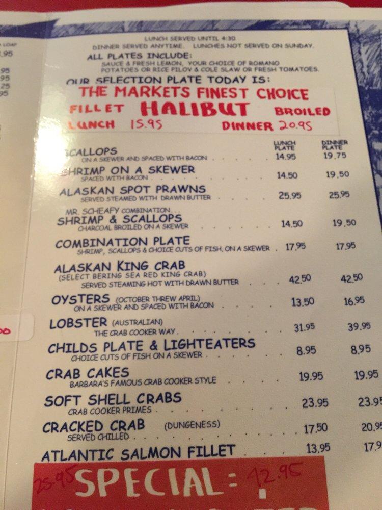 Menu at The Crab Cooker restaurant, Newport Beach, Newport Blvd