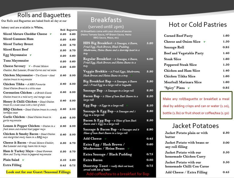 Menu at The Hot Bread Shop fast food, Newport