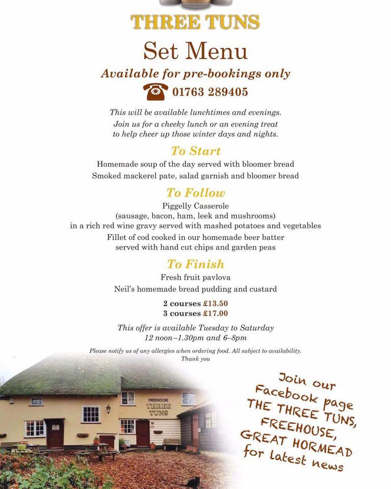 Menu at The Three Tuns Great Hormead pub & bar, Hormead, High street