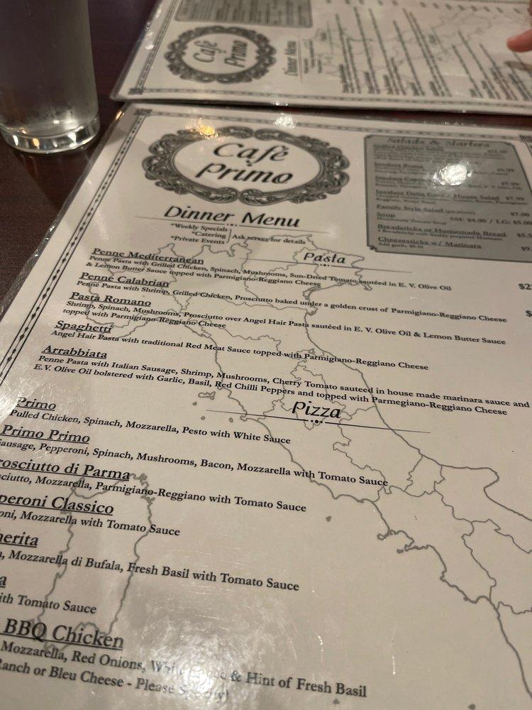 Menu at Cafe Primo, Bardstown