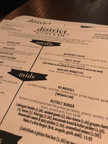 Menu at District Kitchen & Bar, Pittsfield