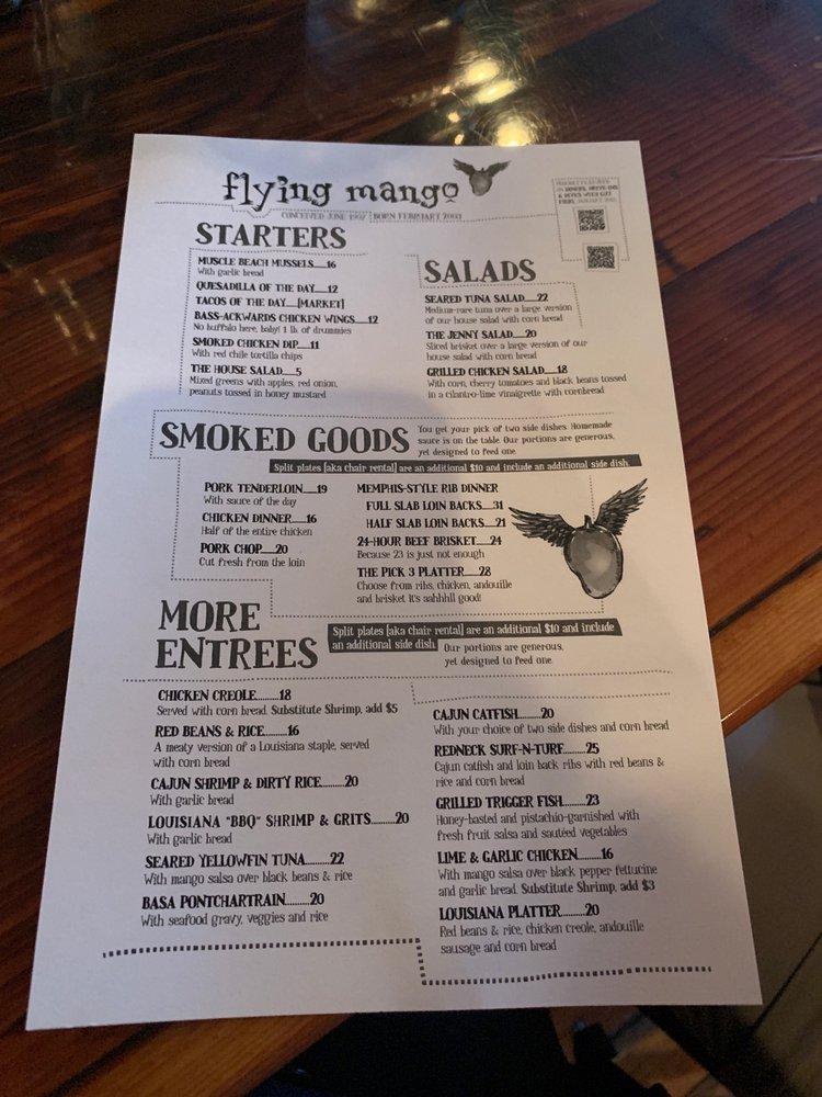 Menu at Flying Mango BBQ, Des Moines