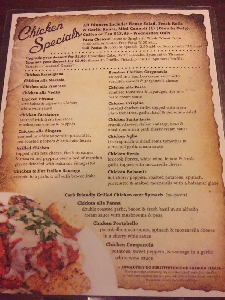 Menu at Francesco's Trattoria pizzeria, East Islip