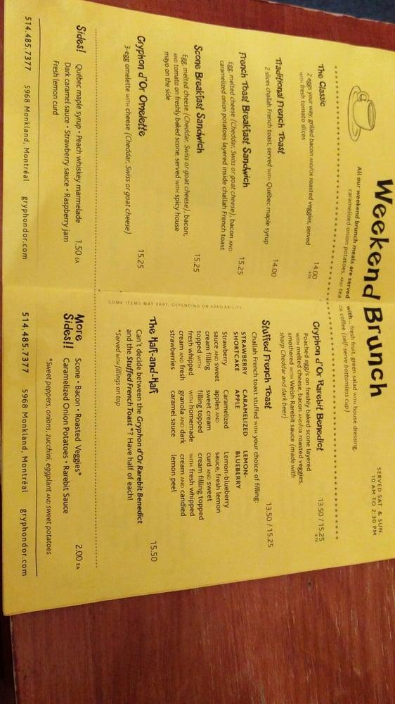 Menu at Gryphon Bakery, Montreal