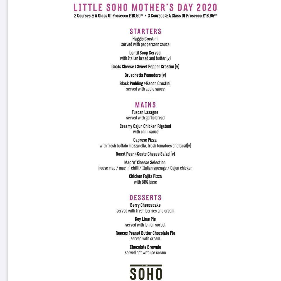 Menu at Little SoHo Jordanhill pub & bar, Glasgow, Crow Rd