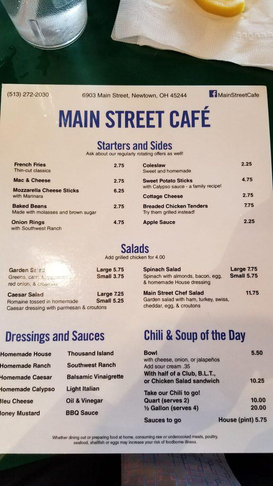 Menu at Main Street Cafe, Newtown