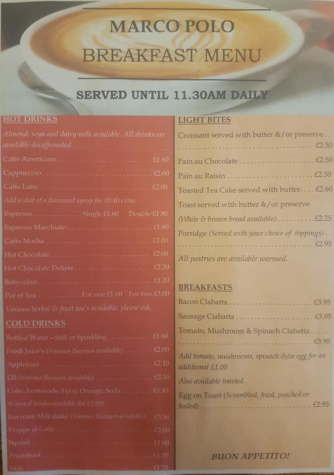Menu at Marco Polo Pizzeria, Driffield