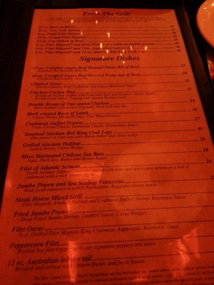 Menu at Steakhouse, West Wendover, Wendover Boulevard