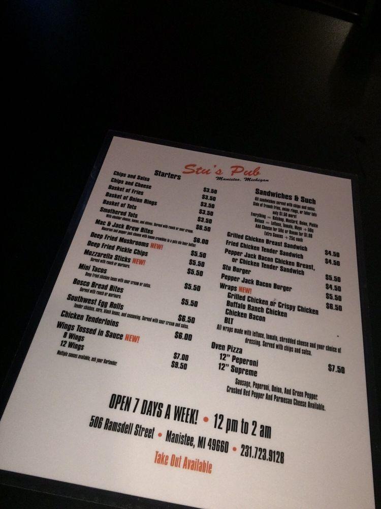 Menu at Stu's Pub Inc, Manistee