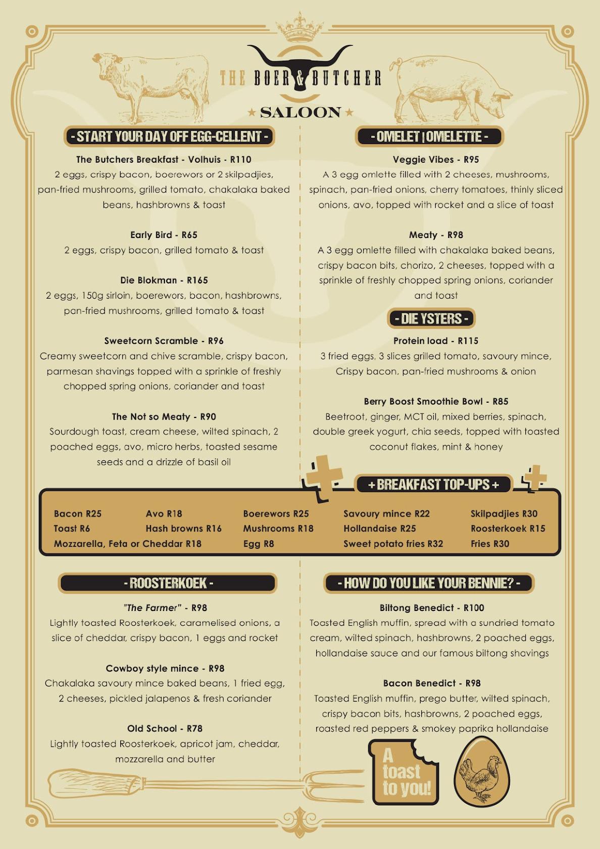 Menu at THE BOER AND BUTCHER - HAASENDAL restaurant, Cape Town