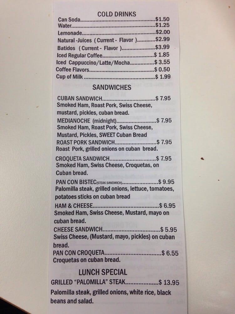 Menu at The Cuban Café And Bakery, St. Augustine