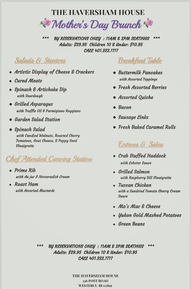 Menu at The Haversham restaurant, Westerly